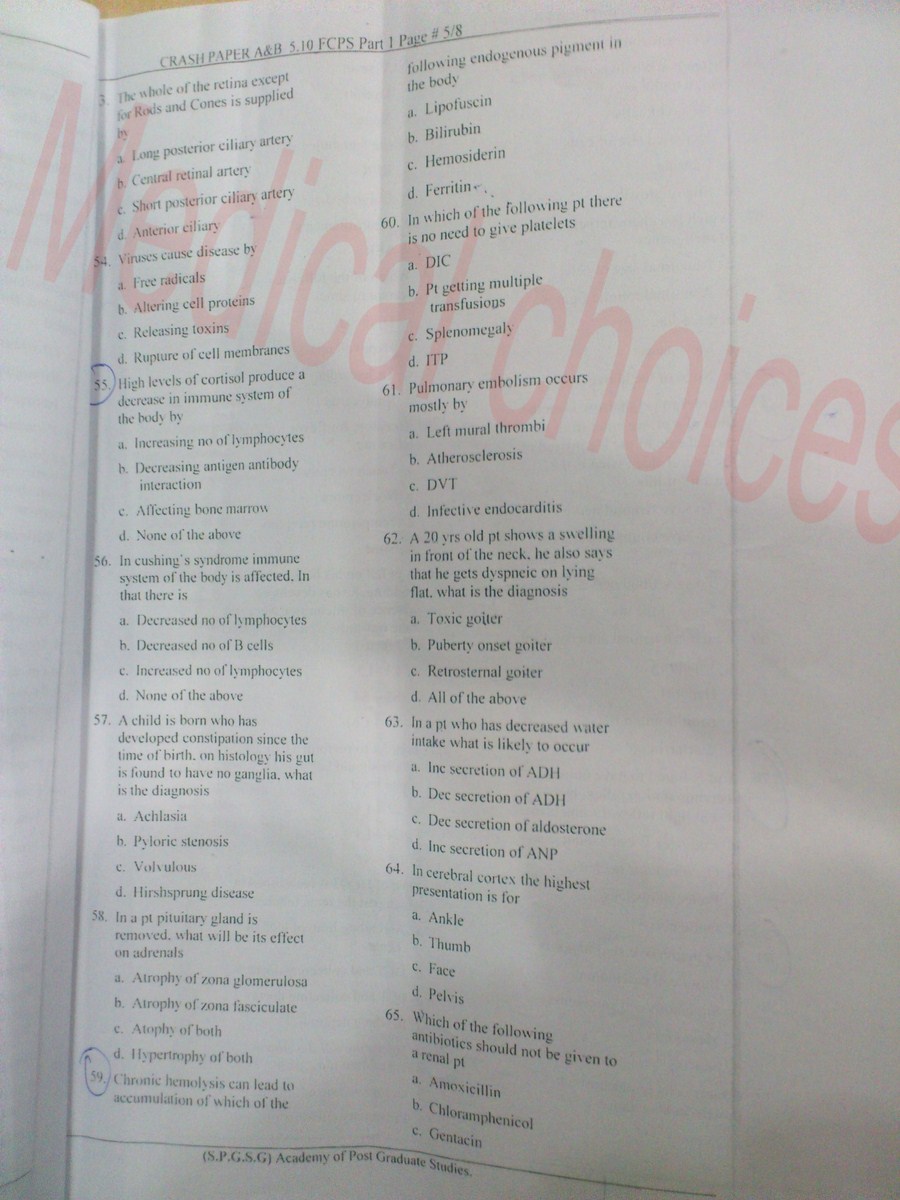 FCPS Part 1 Past Papers Original | MEDICAL CHOICES